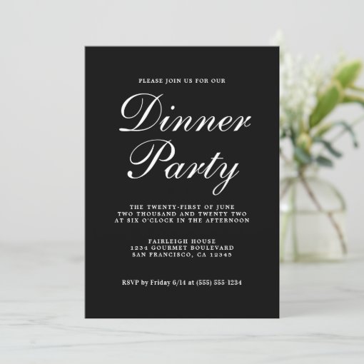 Simple Chic Calligraphy Black Dinner Party Invitation | Zazzle