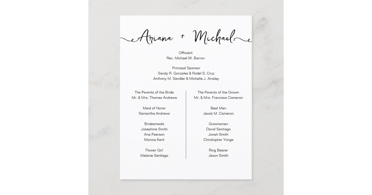 Simple Chic Custom Entourage List Wedding Zazzle Simple Chic Custom Entourage List Wedding Zazzle