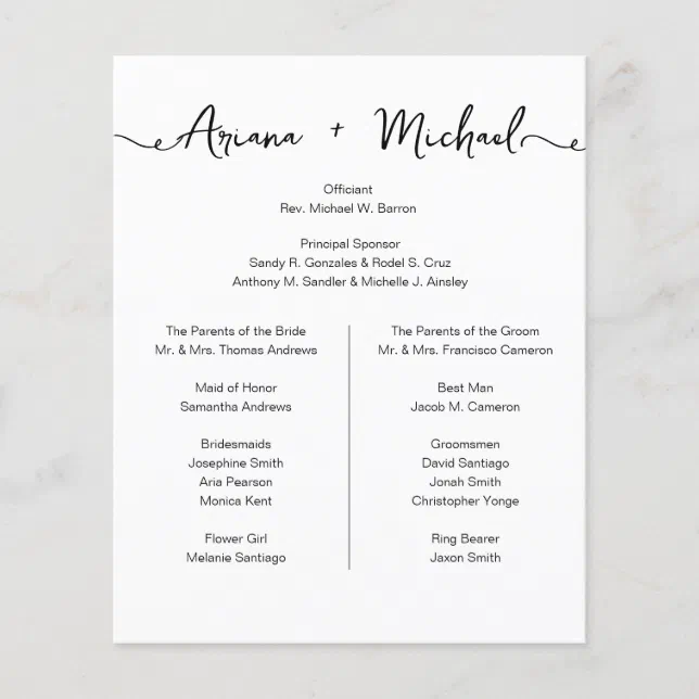 Simple Chic Custom Entourage list wedding | Zazzle
