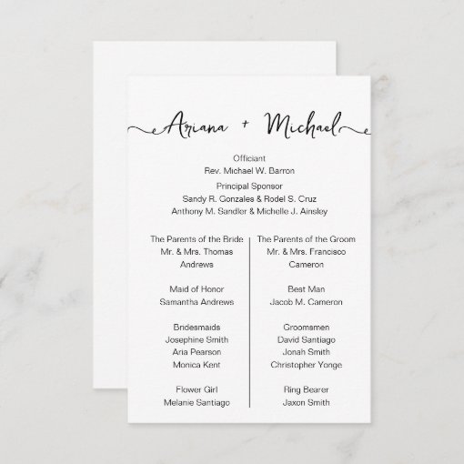 Simple Chic Custom Entourage list wedding Enclosure Card | Zazzle