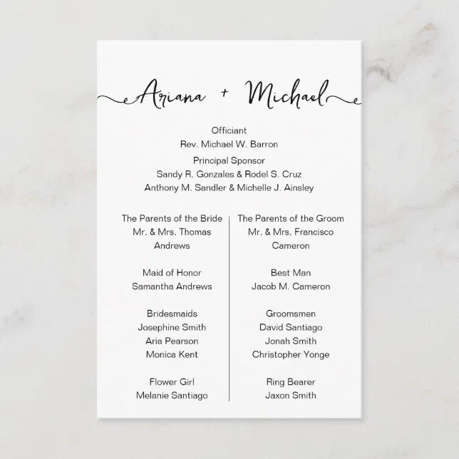 Simple Chic Custom Entourage list wedding Enclosure Card | Zazzle