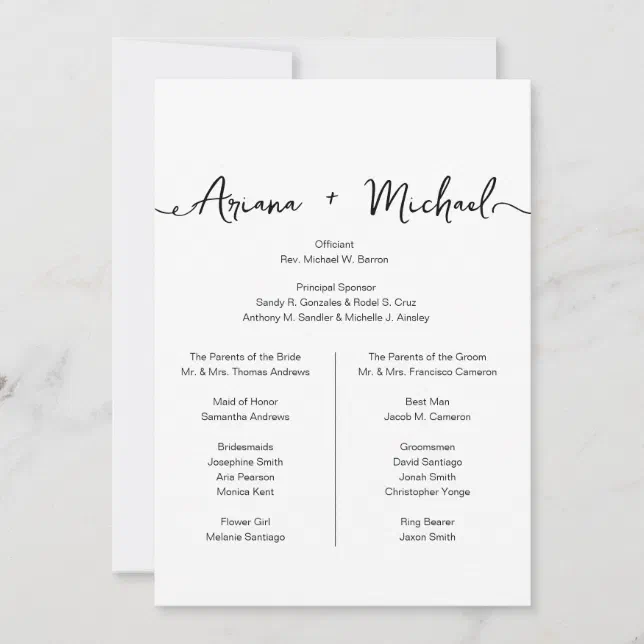 Simple Chic Custom Entourage list wedding Invitation | Zazzle