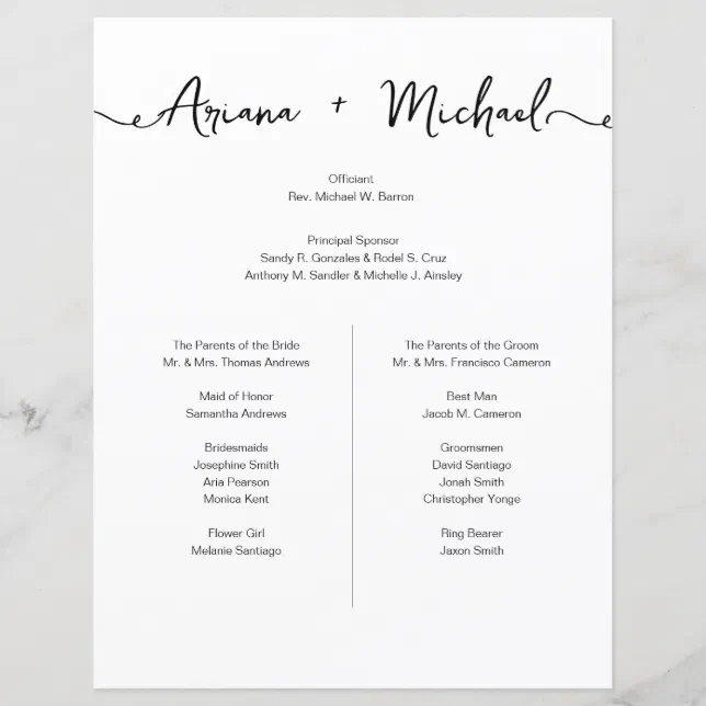 Simple Chic Custom Entourage list wedding large | Zazzle