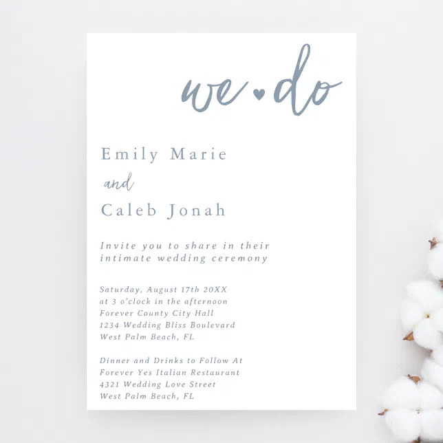 Simple Chic Dusty Blue Intimate Courthouse Wedding Invitation | Zazzle