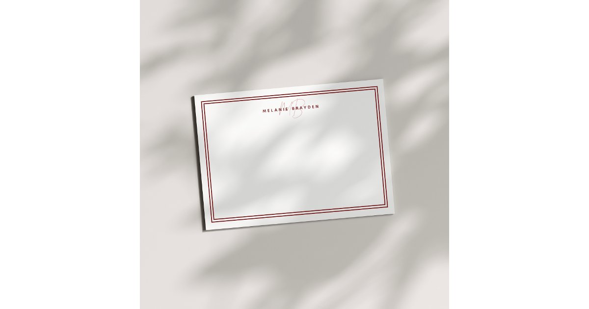 Simple Chic Minimalist Monogram Two Border Maroon Note Card | Zazzle
