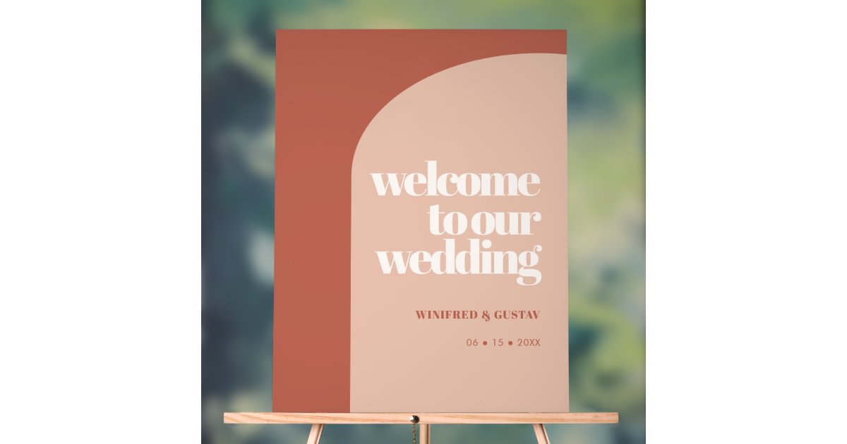 Simple chic peach terracotta arch wedding acrylic sign | Zazzle