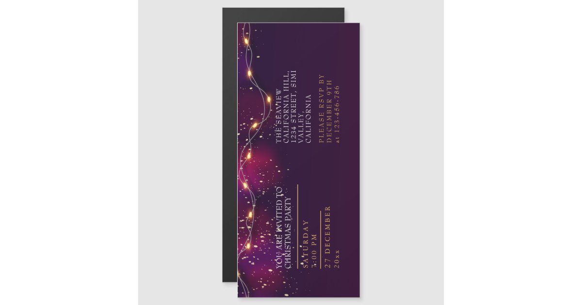 Simple Chic Purple gold Neon Custom Christmas gift Magnetic Invitation ...