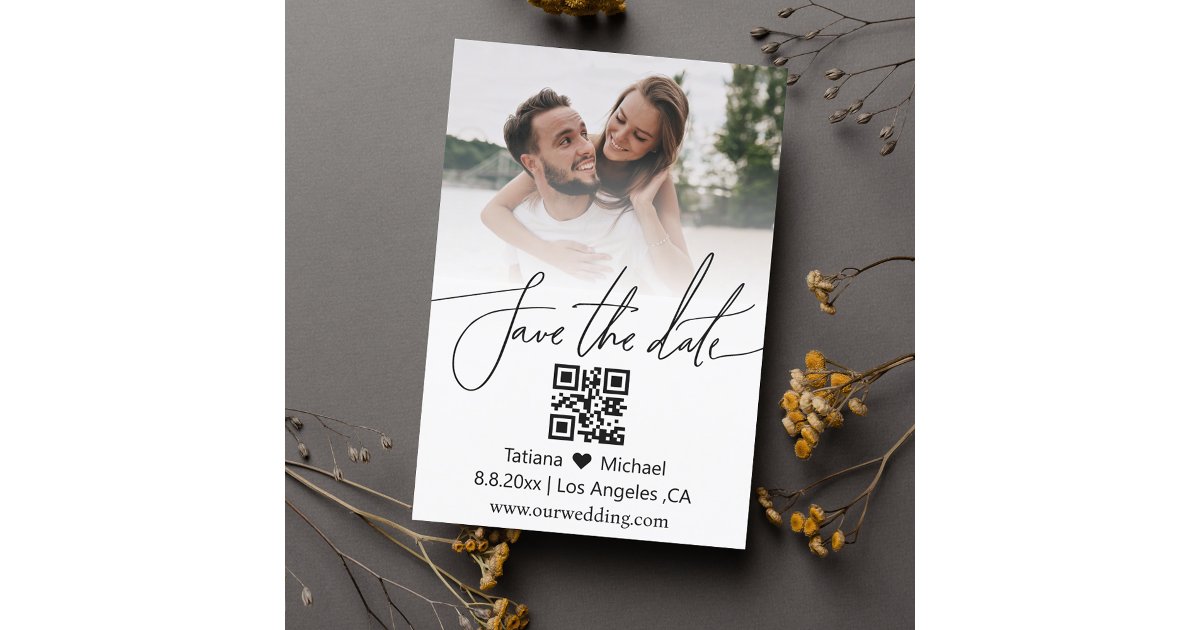 simple chic qr code couple photo save the date | Zazzle