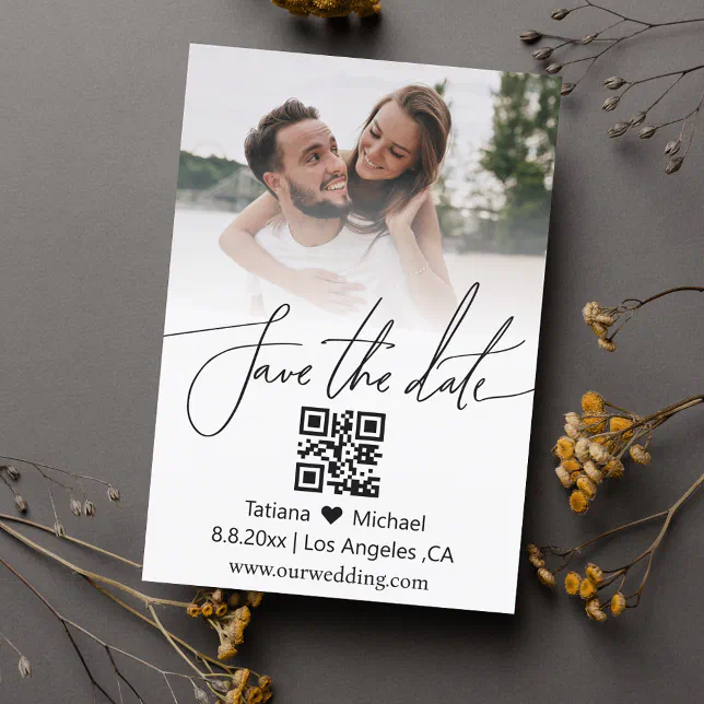 simple chic qr code couple photo save the date | Zazzle