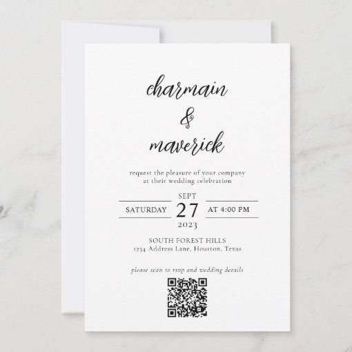 Simple Chic Script Photo QR Code Wedding Invitatio Invitation | Zazzle