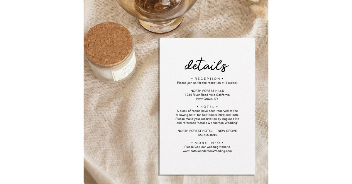 Simple Chic Script Wedding Details Enclosure Card | Zazzle