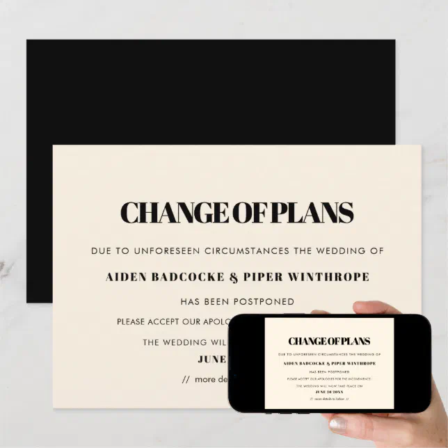 Simple & chic wedding date change announcement | Zazzle