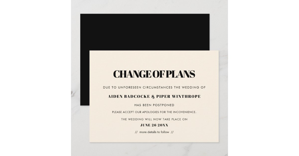 Simple & chic wedding date change announcement | Zazzle