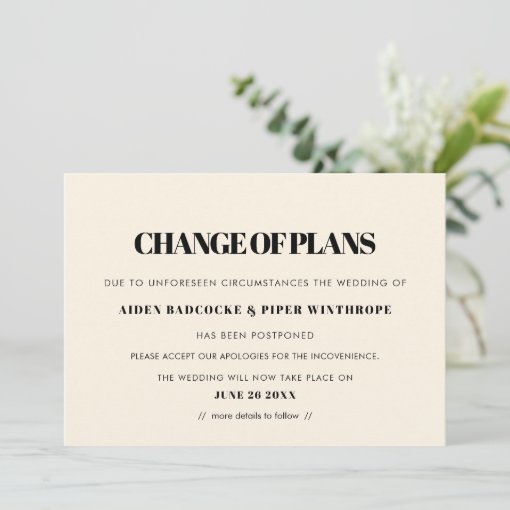 Simple & chic wedding date change announcement | Zazzle