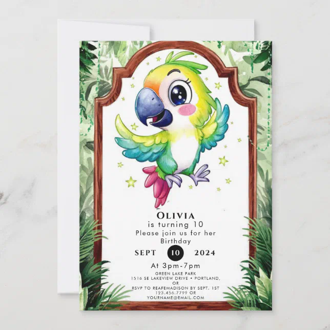Simple Children Parrot Birthday Invitation | Zazzle
