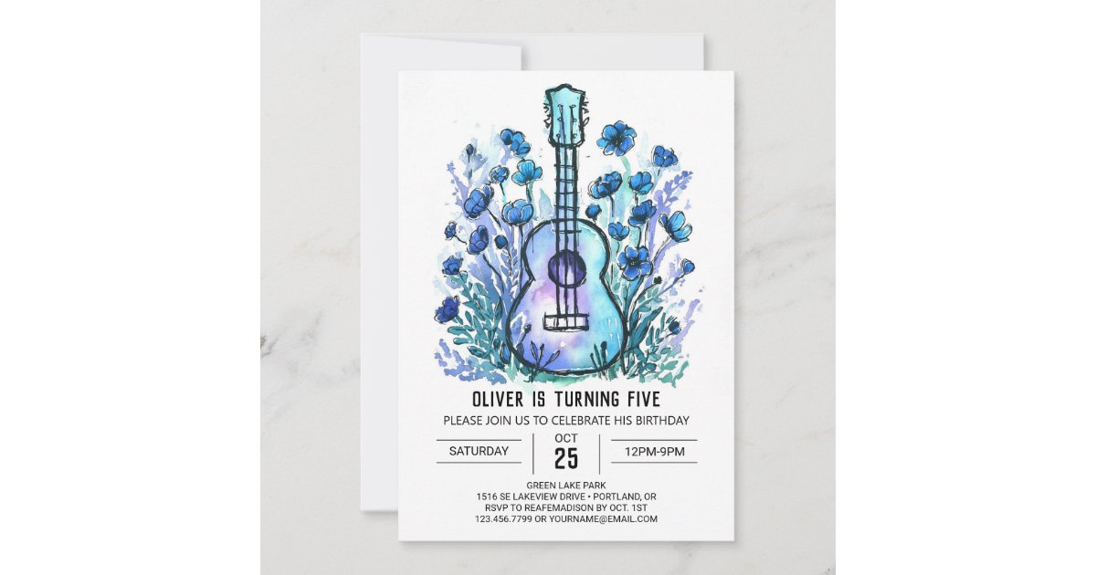 Simple Chord Guitar Boy Birthday Invitation | Zazzle