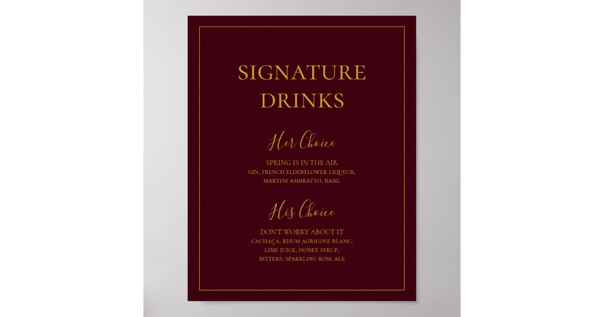 Simple Christmas | Red Signature Drinks Sign | Zazzle