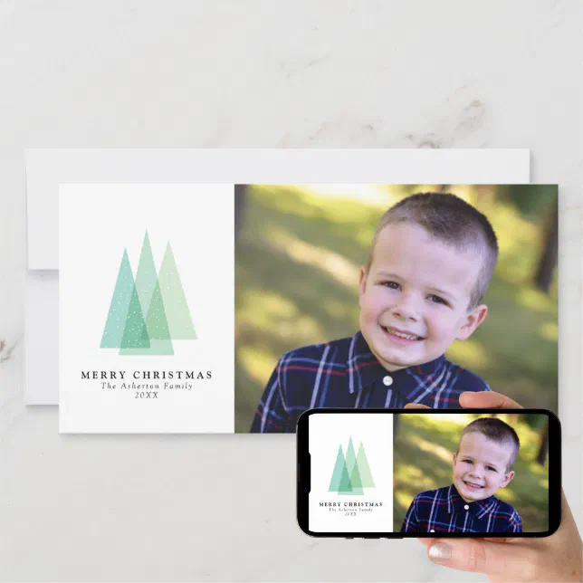 Simple Christmas tree Christmas photo card | Zazzle