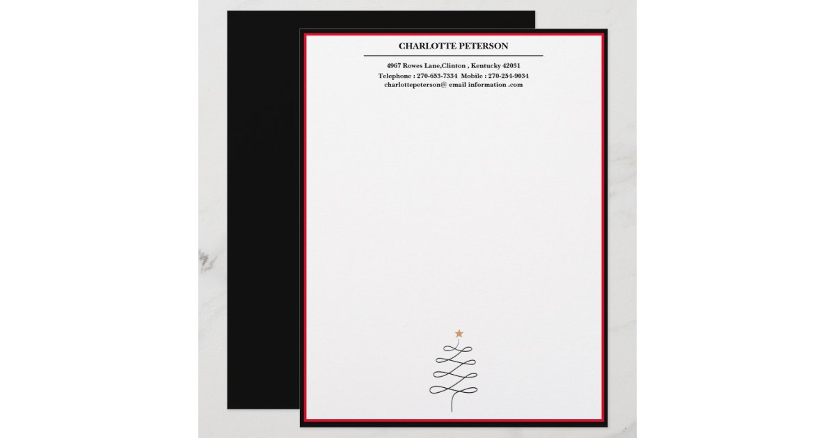 Simple Christmas Tree Custom Name Letterhead | Zazzle