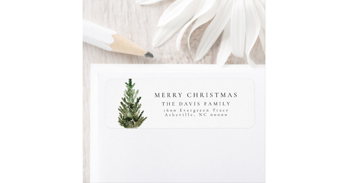 Simple Christmas Tree Merry Christmas Label | Zazzle