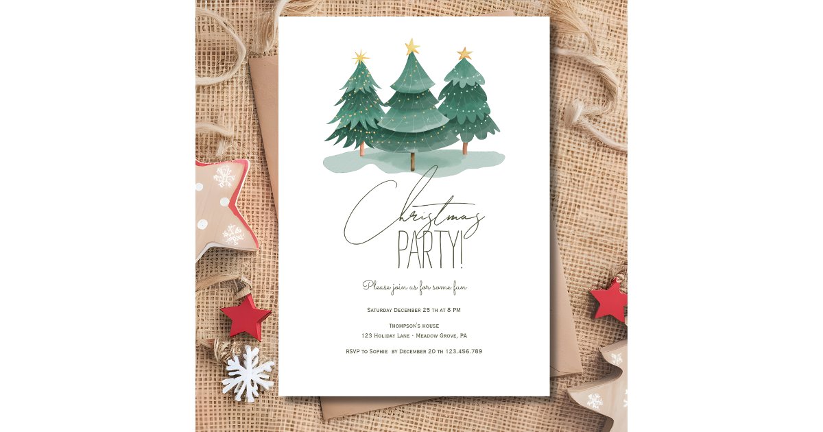 Simple christmas trees party invitation | Zazzle