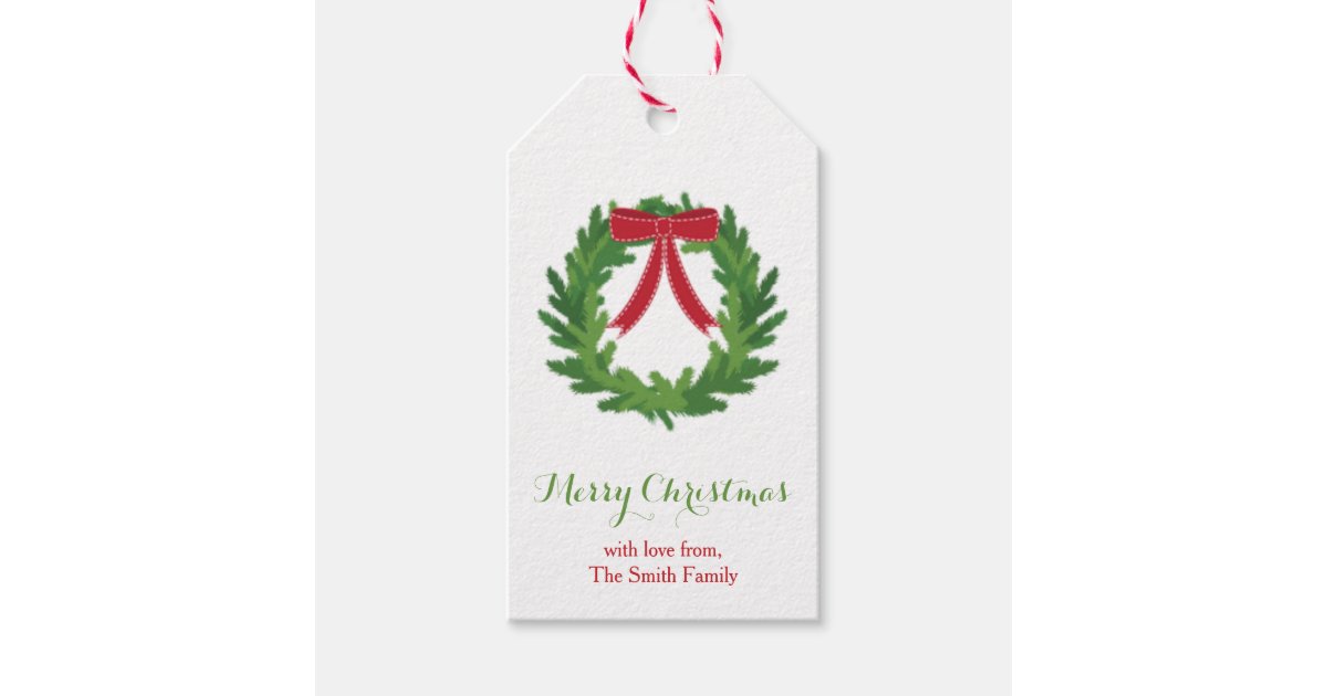 Simple Christmas Wreath Holiday Gift Tag | Zazzle
