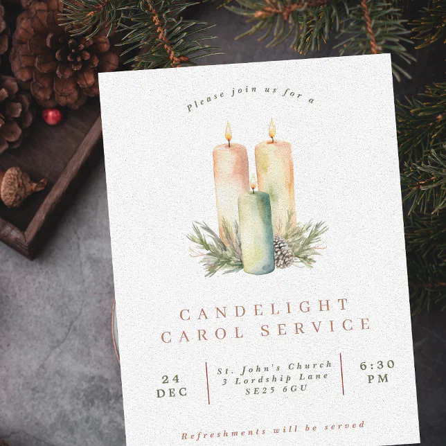 Simple Church Candlelight Carol Service Invitation | Zazzle