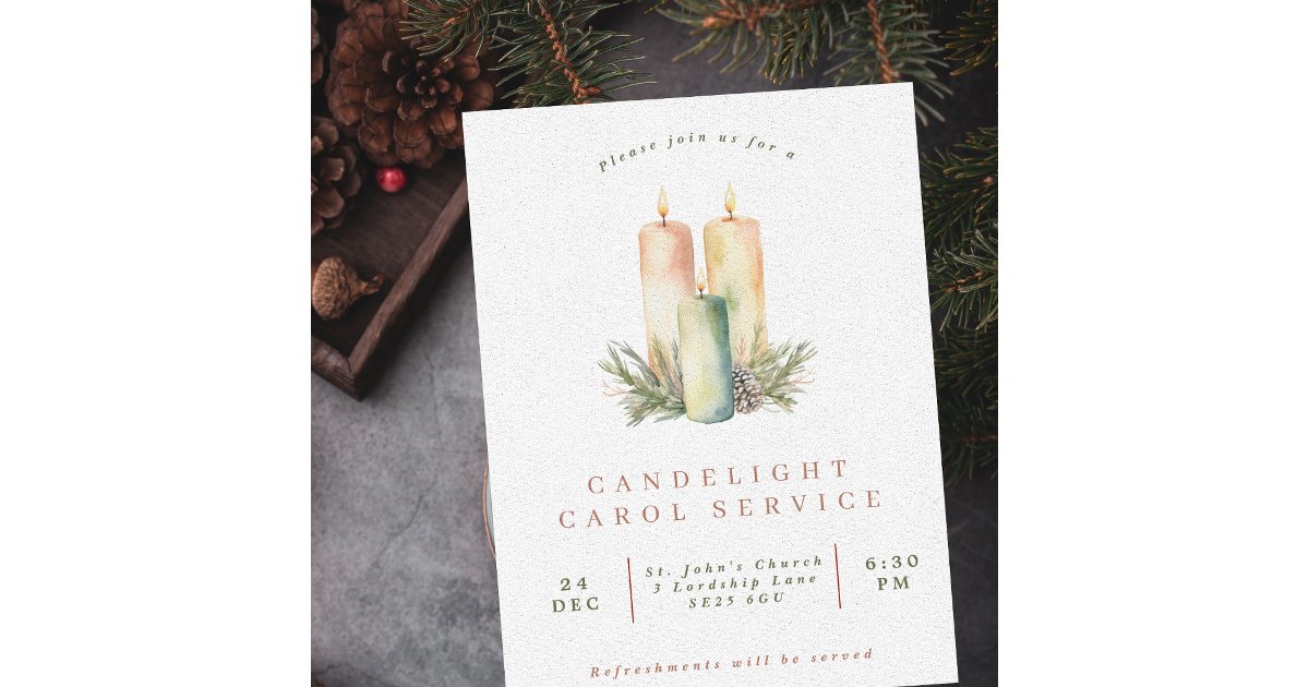 Simple Church Candlelight Carol Service Invitation | Zazzle