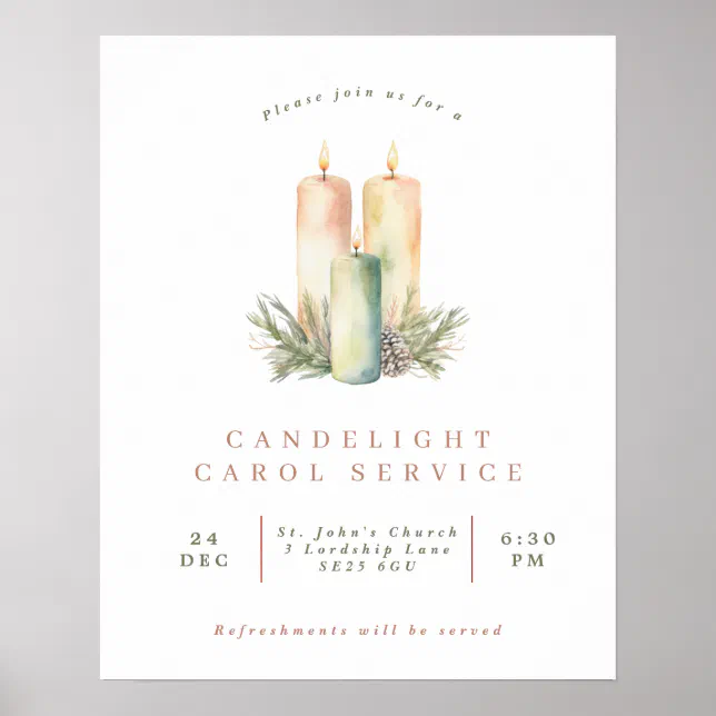 Simple Church Candlelight Carol Service Poster | Zazzle