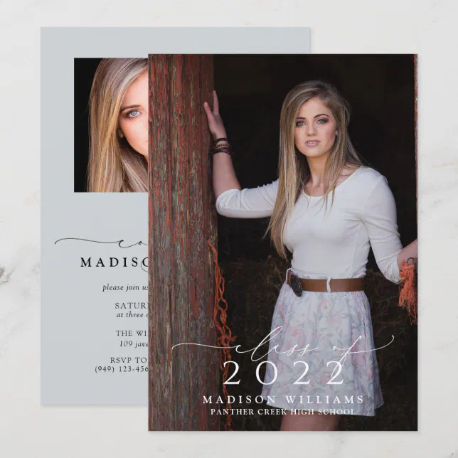 Simple Class of 2022 Blue 2 Photo Graduation Party Invitation | Zazzle