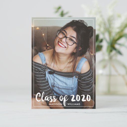 Simple Class of Year Fun Script 4 Photo Graduation Announcement | Zazzle