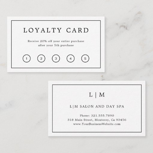 Simple Classic Black and White Monogram Border Loyalty Card | Zazzle