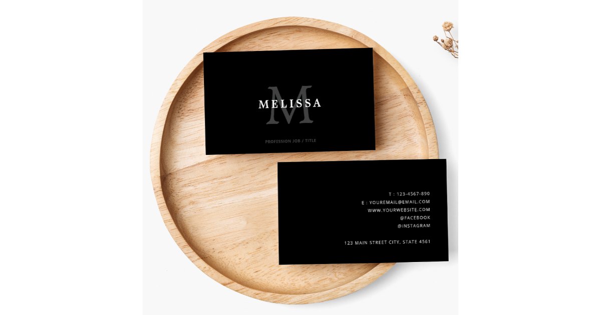 Simple Classic Black & White Monogram Typography Business Card | Zazzle