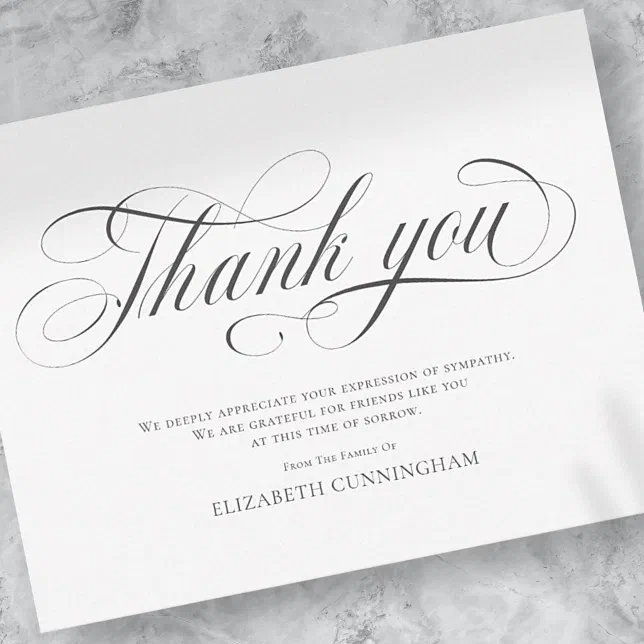 Simple Classic Calligraphy Memorial Thank You Card | Zazzle