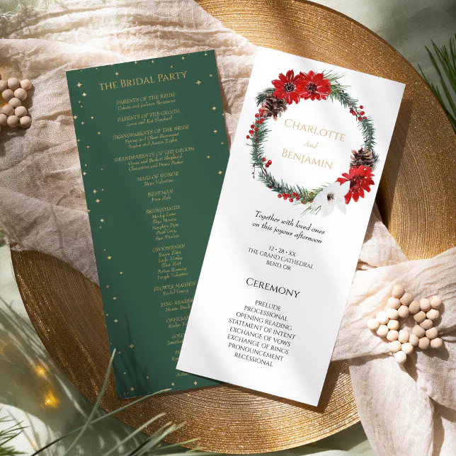 Simple Classic Christmas Modern Wedding Program | Zazzle