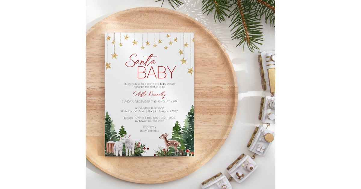 Simple Classic Christmas Santa Baby Shower Invitation | Zazzle
