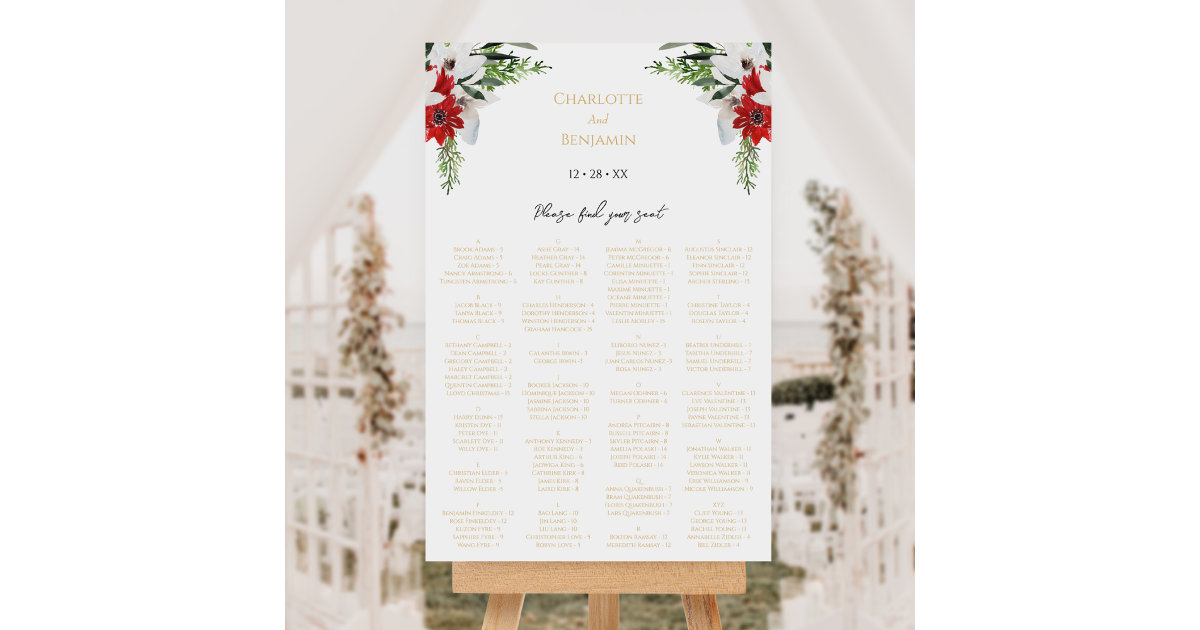 Simple Classic Christmas Wedding Seating Chart Foam Board | Zazzle