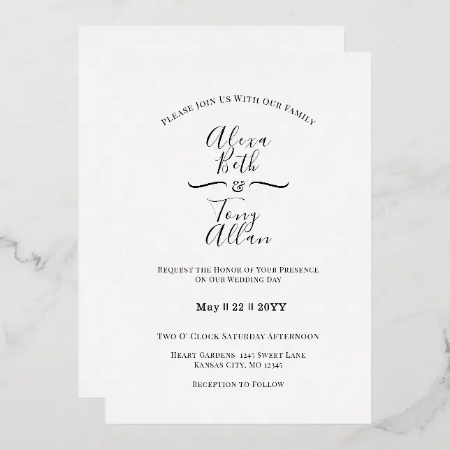 Simple Classic Cursive Font Custom Foil Invitation | Zazzle