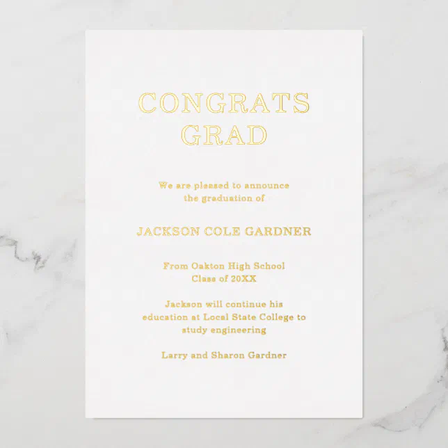 Simple Classic Gold Graduation Announcement | Zazzle