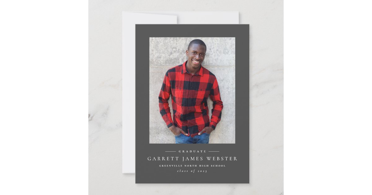 Simple classic gray photo graduation announcement | Zazzle