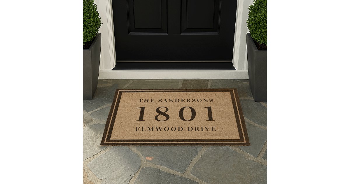 Simple Classic House Number & Address Personalized Fiber Doormat | Zazzle