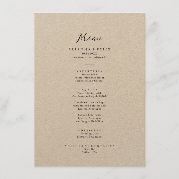 Simple Classic Kraft Dinner Menu | Zazzle