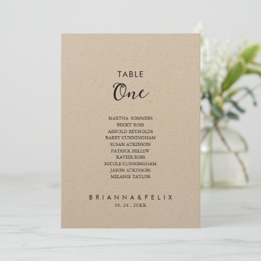 Simple Classic Kraft Table Number 1 Seating Chart | Zazzle