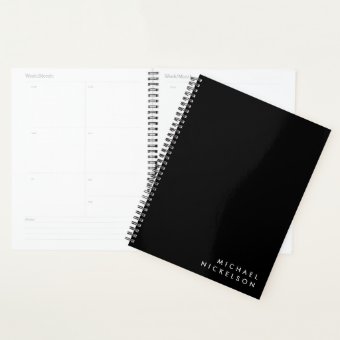 Simple Classic Masculine | Name on Black Planner | Zazzle