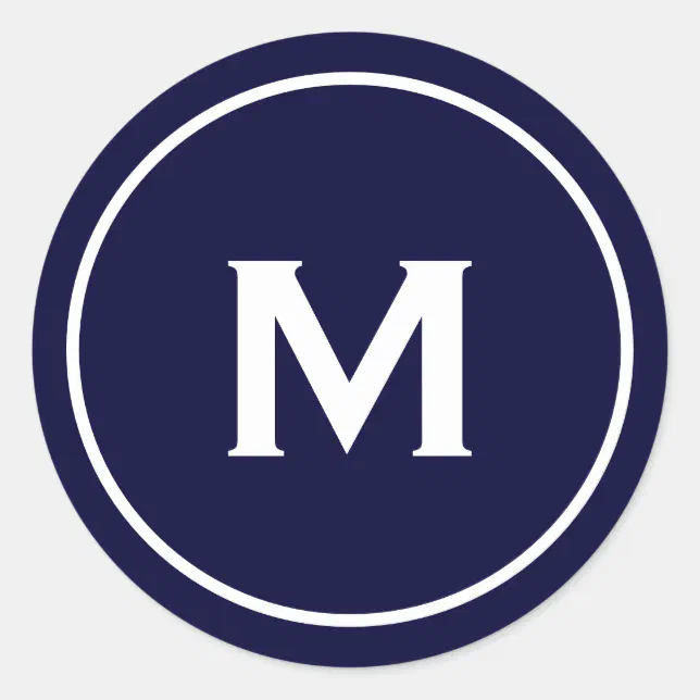 Simple Classic Monogram Navy Blue White Classic Round Sticker | Zazzle
