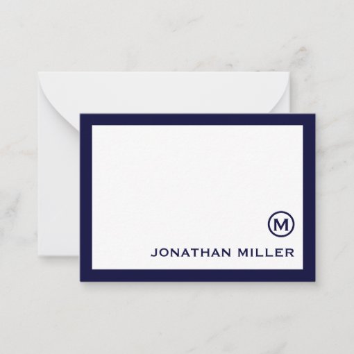 Simple Classic Monogram Navy White Note Card | Zazzle