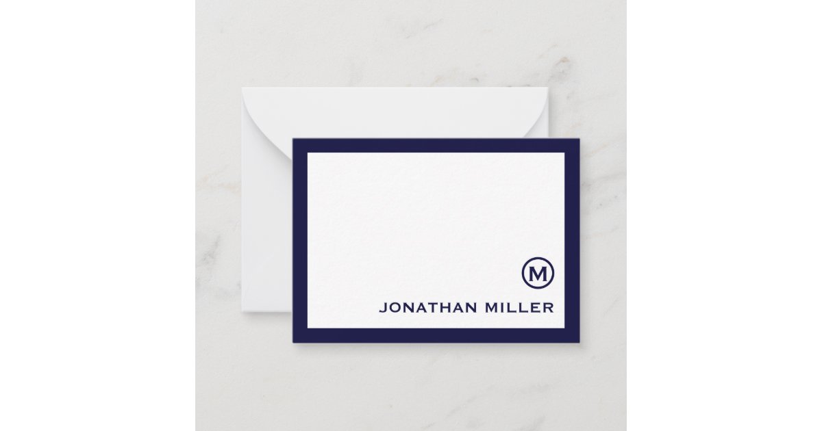 Simple Classic Monogram Navy White Note Card | Zazzle
