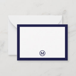 Simple Classic Monogram Navy White Note Card | Zazzle
