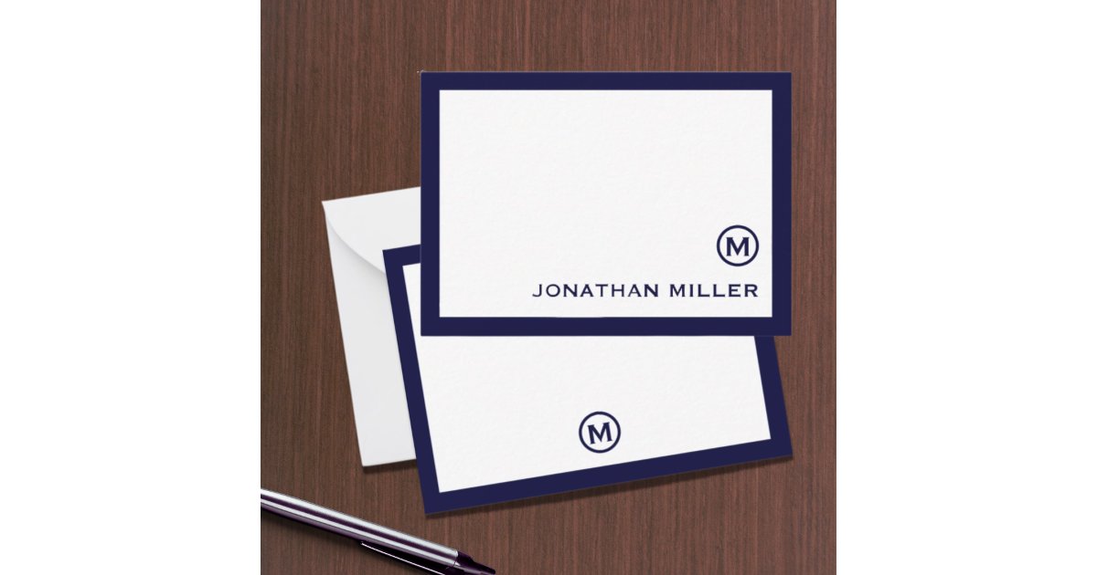 Simple Classic Monogram Navy White Note Card | Zazzle