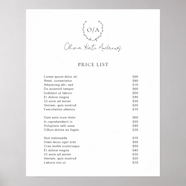 Simple Classic Monogram Wreath Elegant Poster | Zazzle